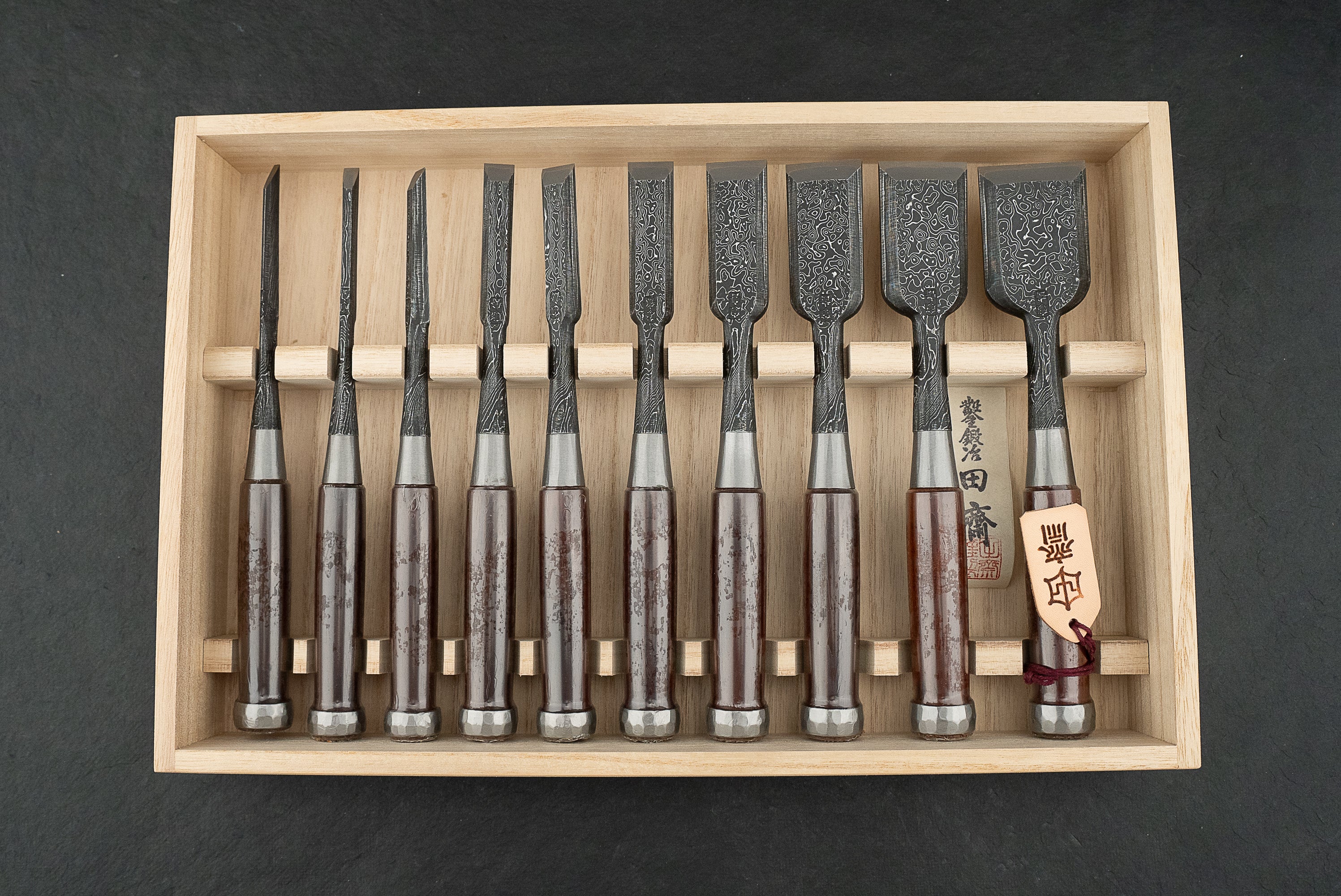 Tasai Aogami Mokume Damascus 10 piece Chisel Set – Knifewear ...
